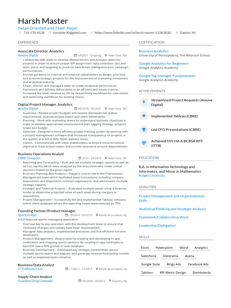 Harsh CV | PDF | Analytics | Project Management