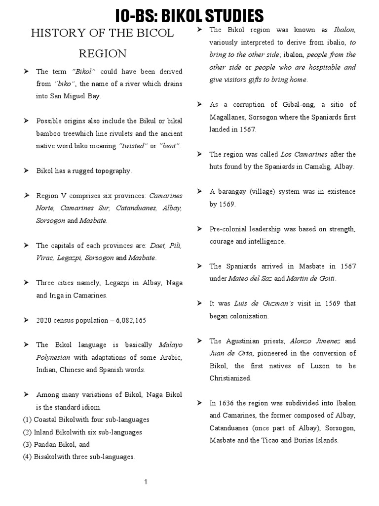 History Characteristics of The Bicol Region | PDF