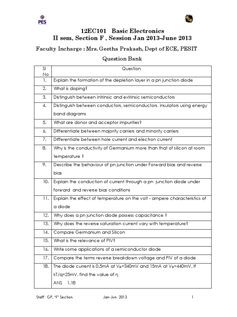 Basic Electronics Question Bank | PDF
