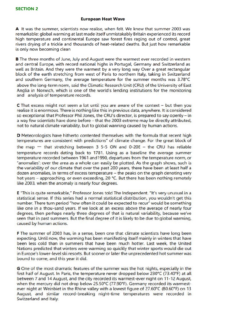 Extra Reading 1 - Weather and Climate - EUROPEAN HEAT WAVE | PDF