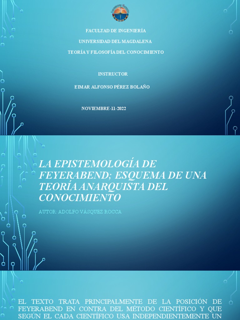 Exposicion La Epistemología de Feyerabend Esquema de Una Teoría Anarquista Del Conocimiento ...