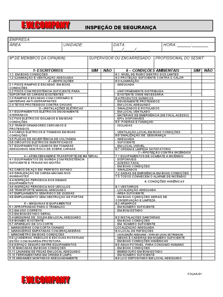 Check List Inspeção de Segurança | PDF | Materiais