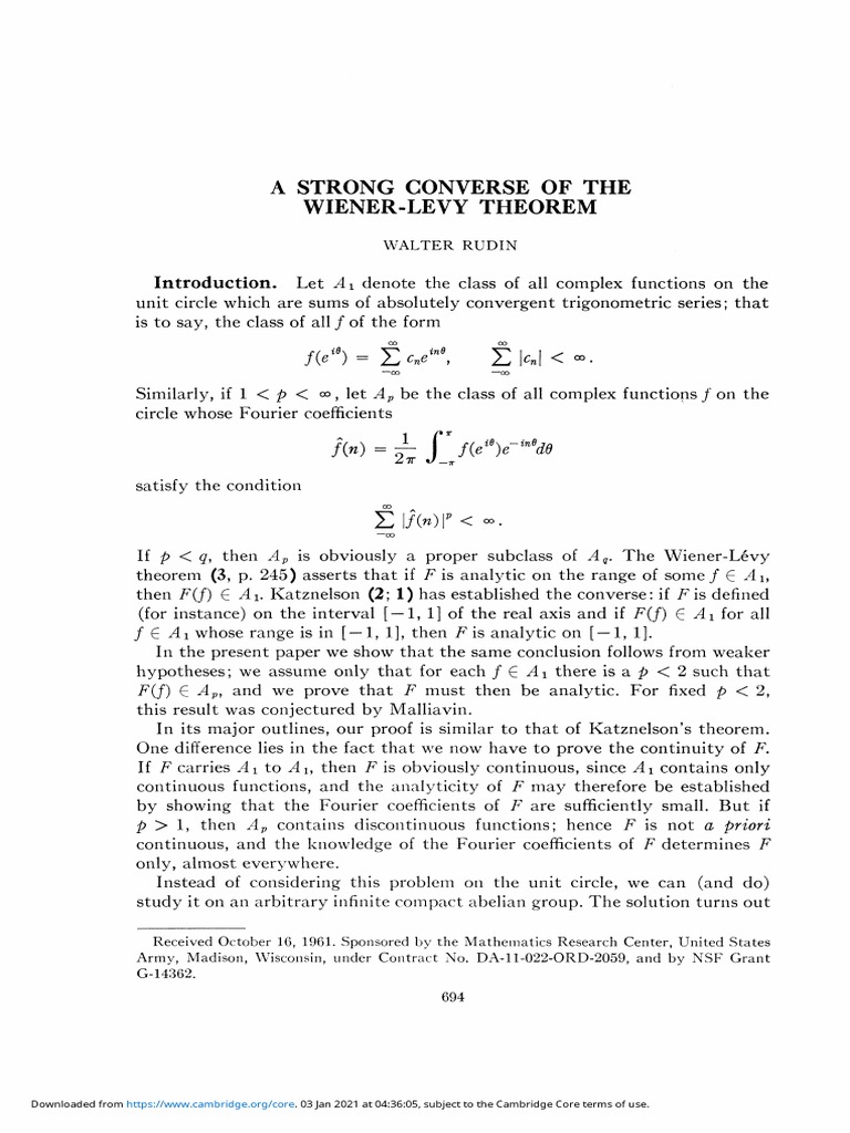 A Strong Converse of The Wiener-Levy Theorem | PDF | Group (Mathematics) | Fourier Series