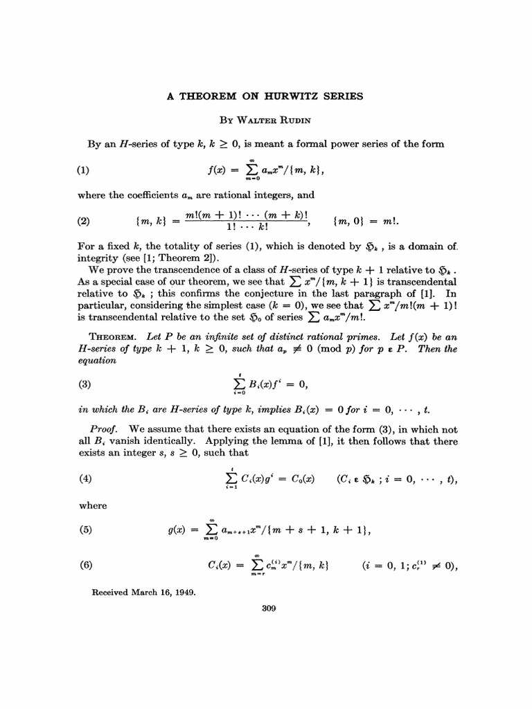 A Theorem On Hurwitz Series | PDF | Numbers | Complex Analysis