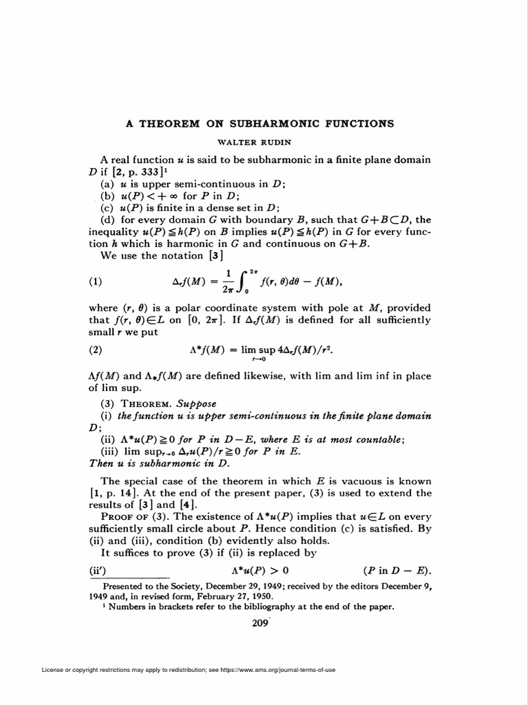 A Theorem On Subharmonic Functions | PDF | Function (Mathematics) | Mathematics