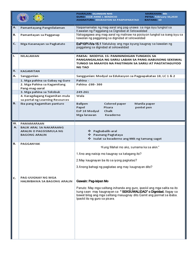 ESP-REVISED-DLL-18-19 Julie Observation g10 2019 4th Grading | PDF