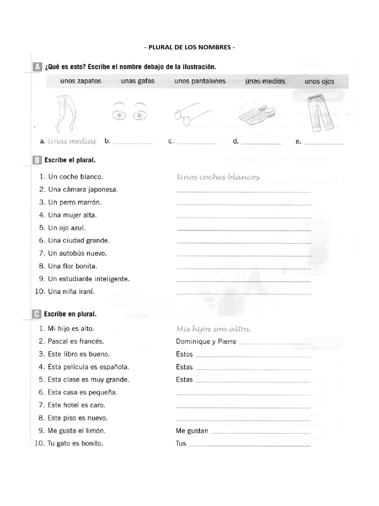 EJERCICIOS - PLURAL DE LOS NOMBRES y EL VERBO SER | PDF