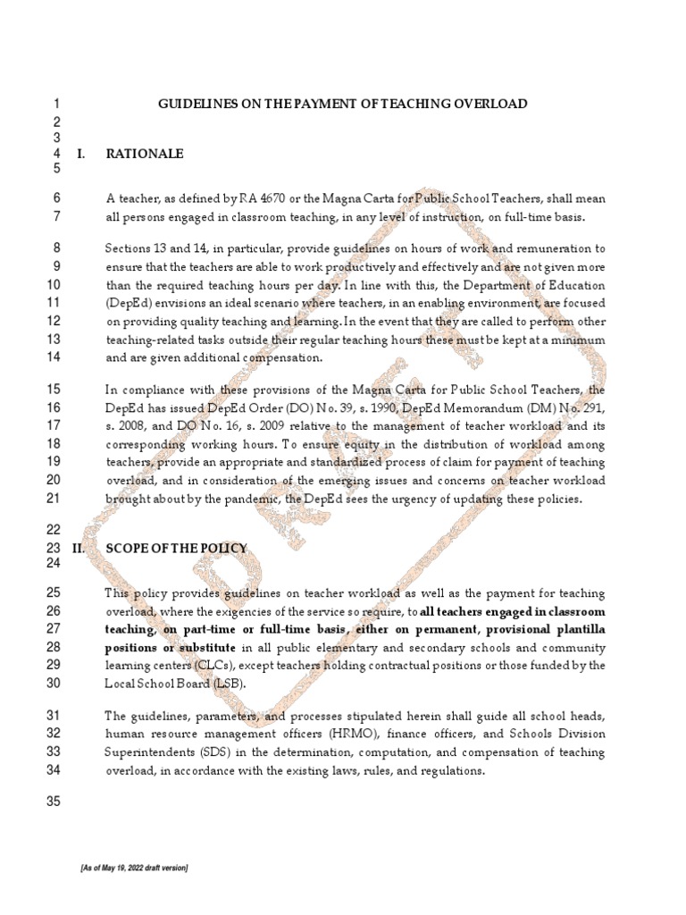 Guidelines On The Payment of Teaching Overload | PDF | Teachers | Salary