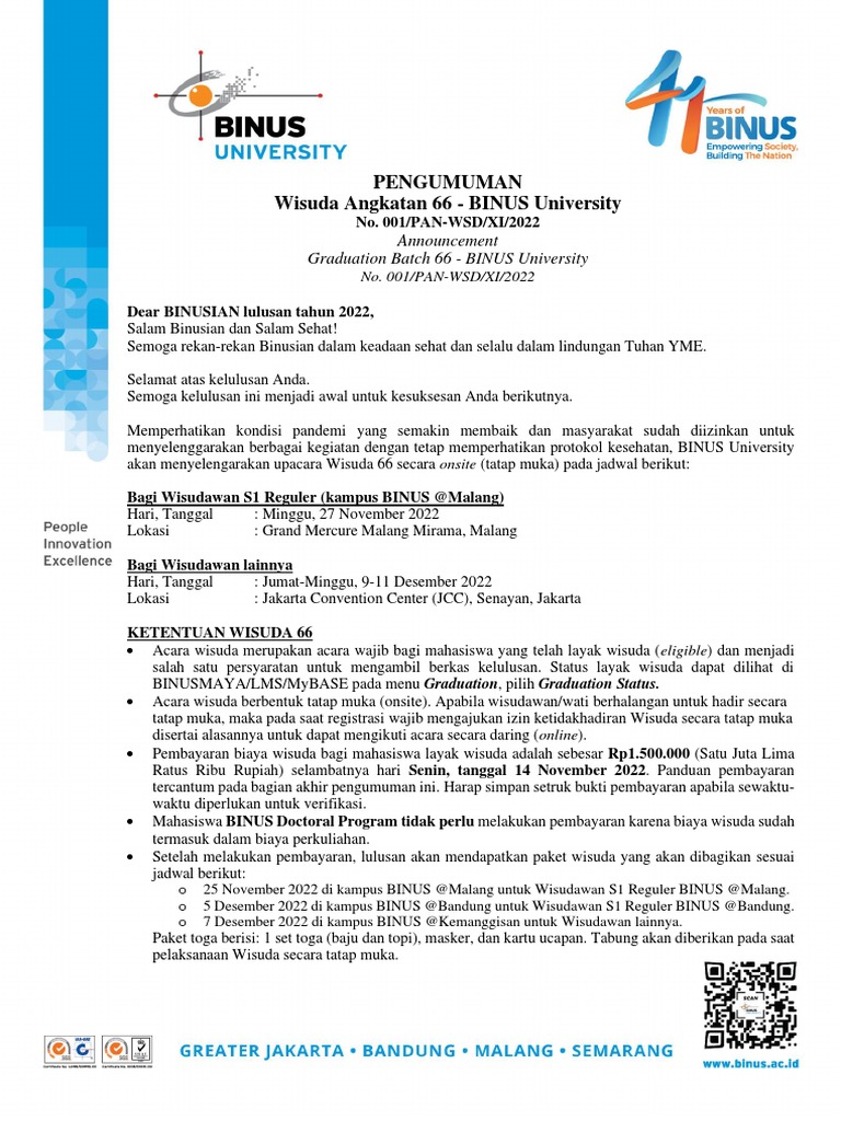Pengumuman Wisuda 66 BINUS University | PDF