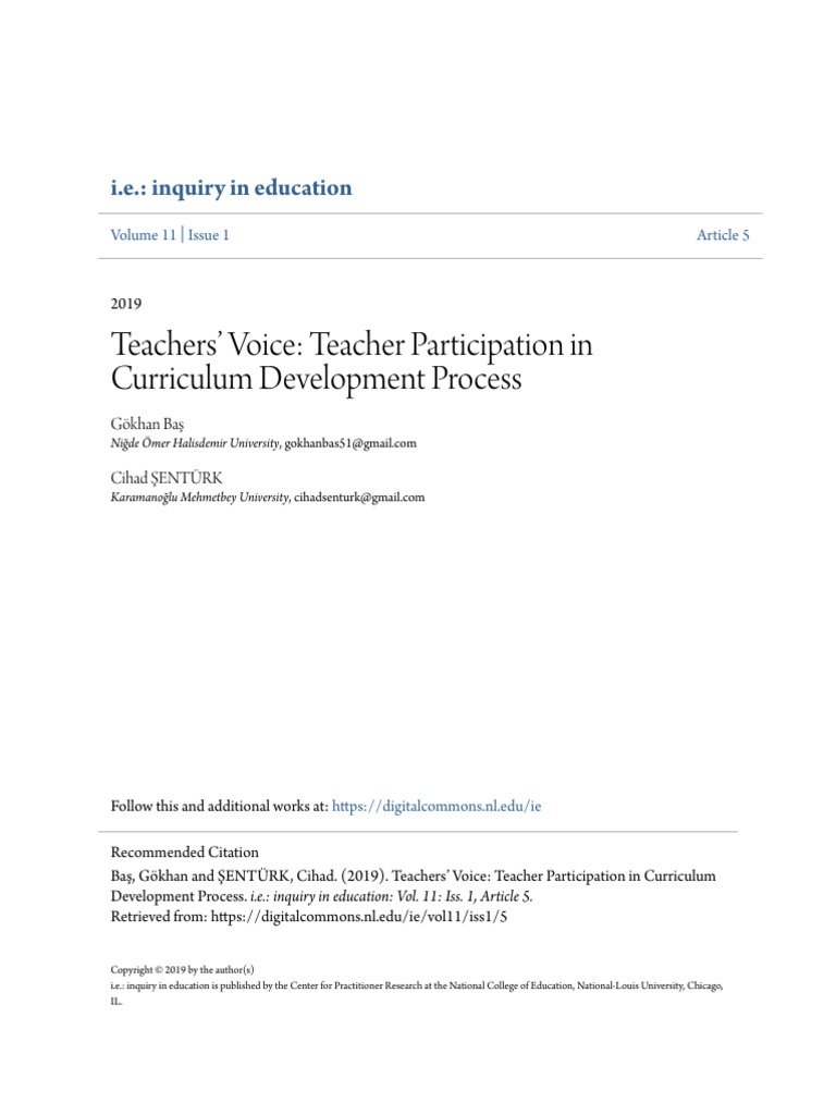 Teachers - Voice - Teacher Participation in Curriculum Development ...