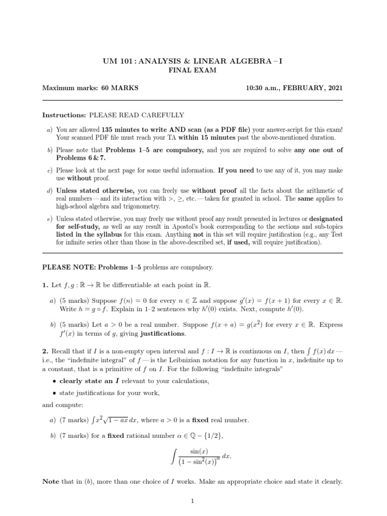 Final Um101 2020 21 Pdf Limit Mathematics Matrix Mathematics