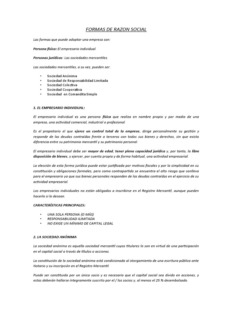 Tipos de Razon Social | PDF | Sociedad General | Sociedad de ...