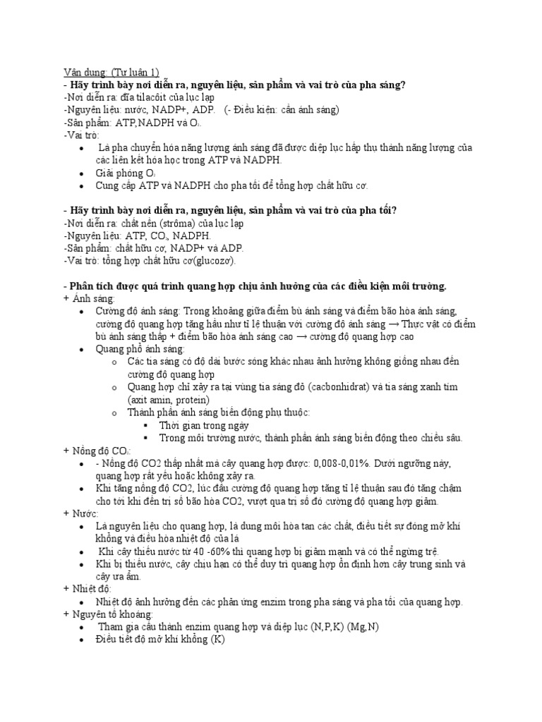 Tự Luận SInh 11B1 | PDF