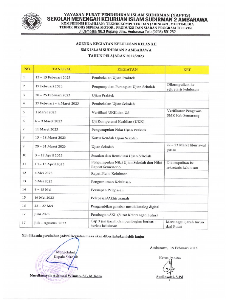 Agenda Kegiatan Kelas Xii | PDF