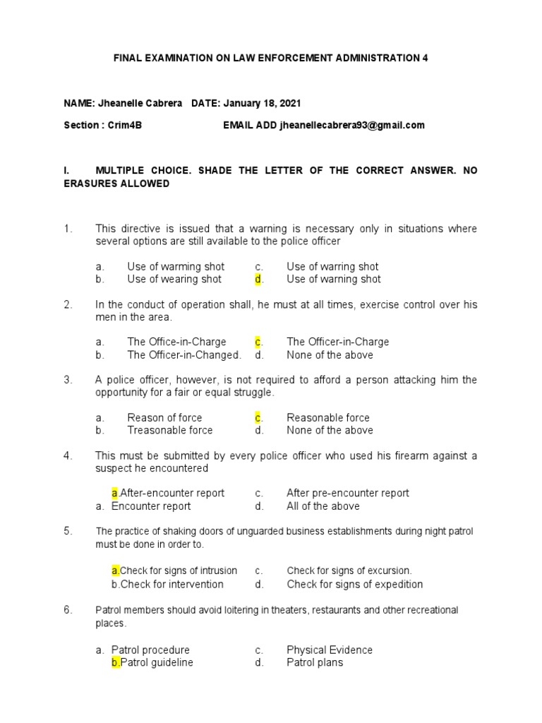 Final Exams On LEA 4 | PDF | Police | Crimes