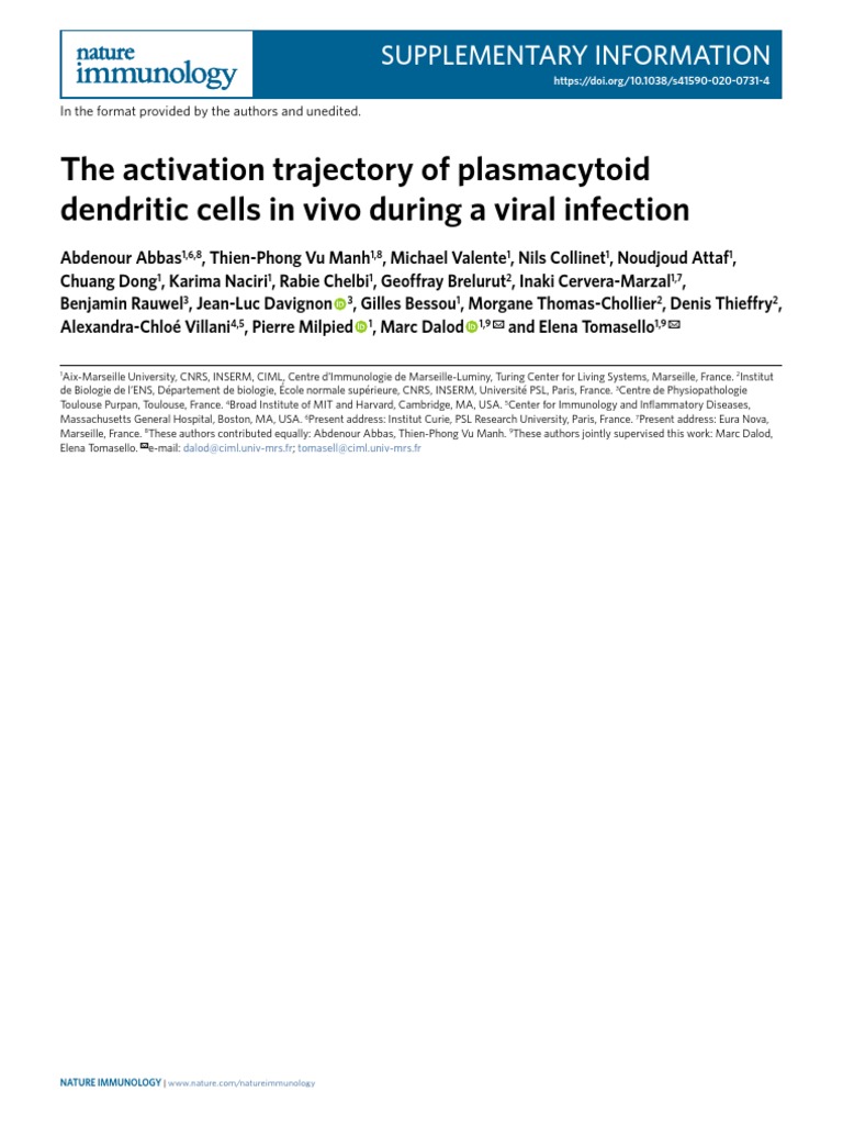 Abbas Et Al. 2020 - The Activation Trajectory of Plasmacytoid Dendritic Cells in Vivo During A ...