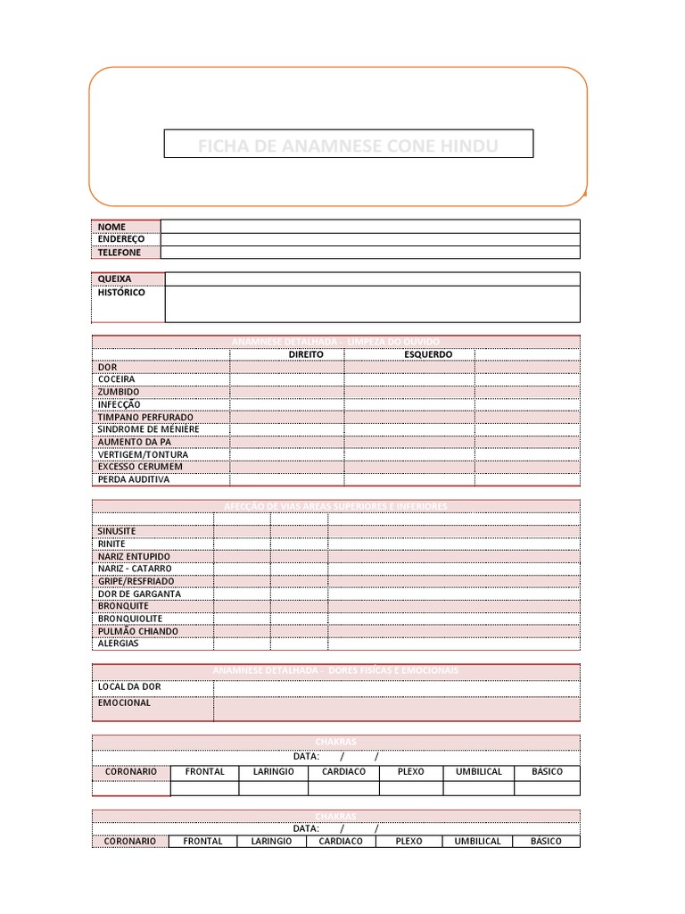 Ficha de Anamnese Atendimento de Cone Hindu | PDF