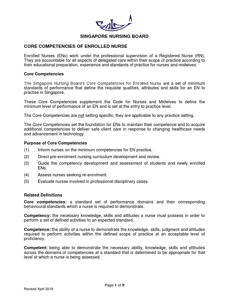 Enrolled Nurse Core Competencies | PDF | Nursing | Midwife