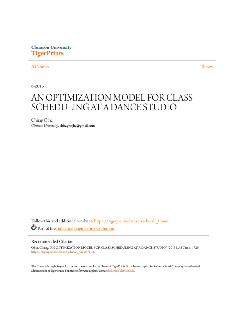 An Optimization Model For Class Scheduling at A Dance Studio | Download Free PDF | Mathematical ...