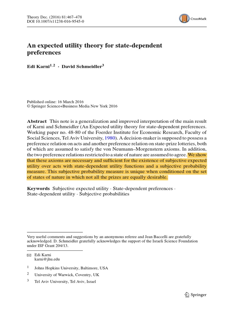 An Expected Utility Theory For | PDF | Utility | Convex Set