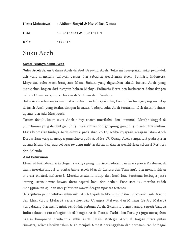 Suku Aceh | PDF