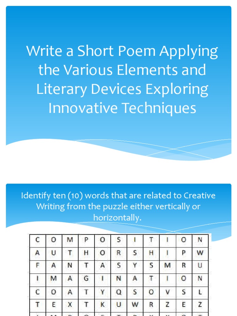 Write A Short Poem Applying The Various Elements | PDF | Poetry | Writing