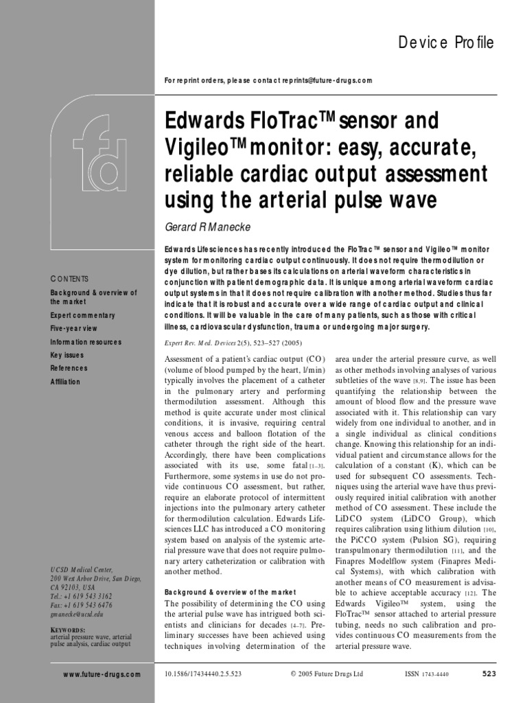 FloTrac and Vigelio Monitor | PDF | Clinical Medicine | Angiology