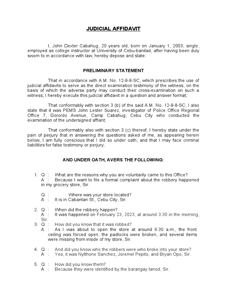 Sample Format of Judicial Affidavit (English) | PDF | Affidavit ...