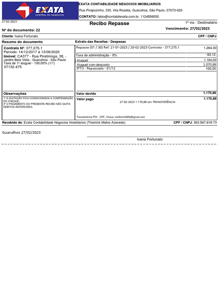 Recibo Ivana 27.02 | PDF | Tecnologia bancária | Indústrias de serviços