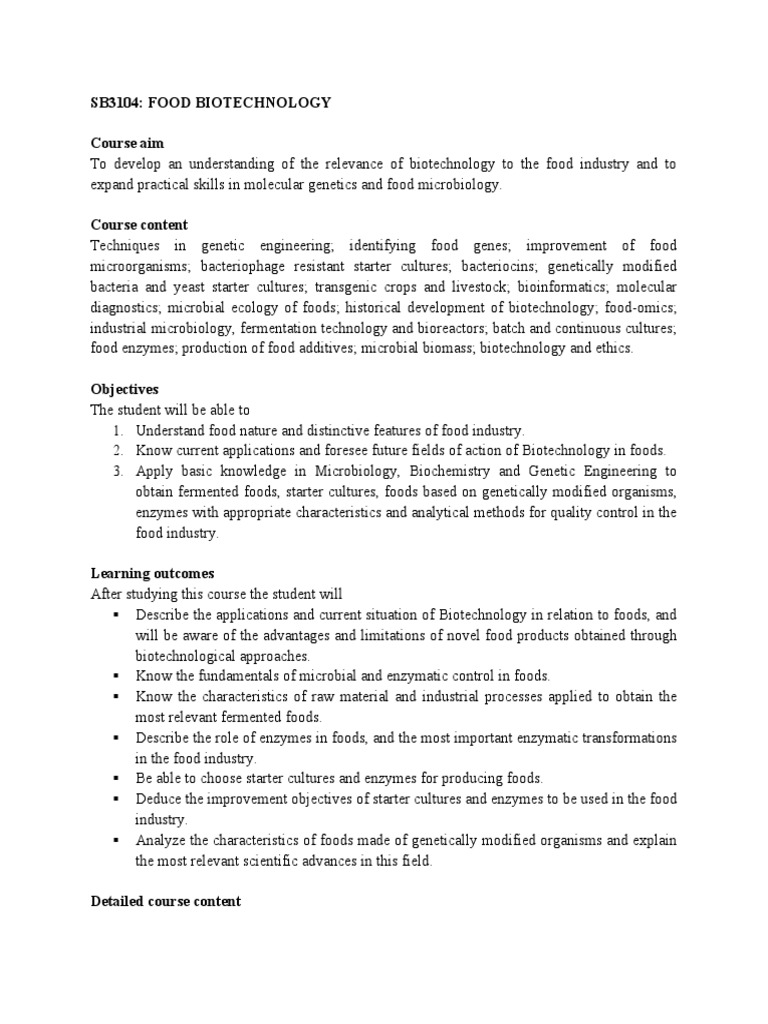 Food Biotechnology Course Overview | PDF | Wellness