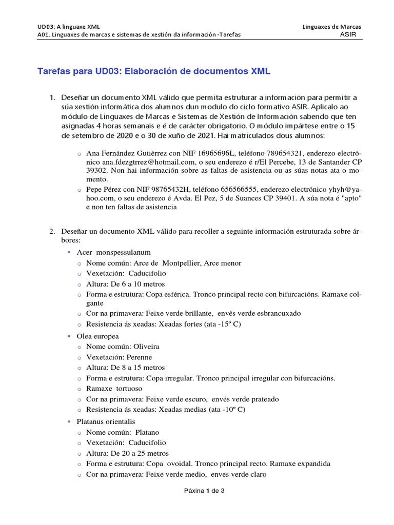 UD03 - A01 - A - Linguaxe - XML-Tarefas (Obrigatorias) | PDF