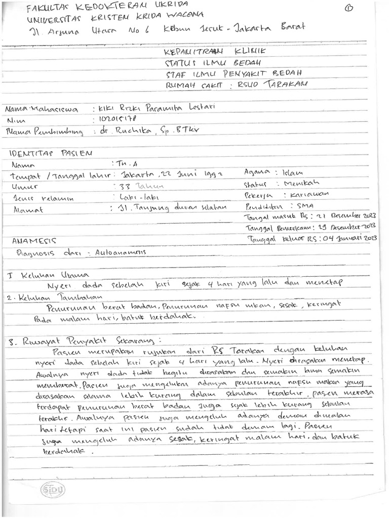 Kiki Rizki Paramita Lestari 102015178 - Status Bedah | PDF