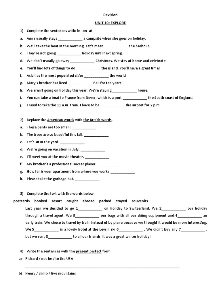 Revision - Unit 10 and 1 | PDF | Sentence (Linguistics)