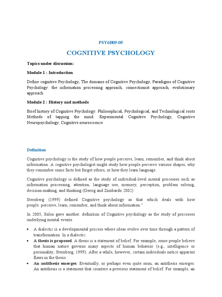 Cognitive Processes and Paradigms: An Overview of the History, Methods ...