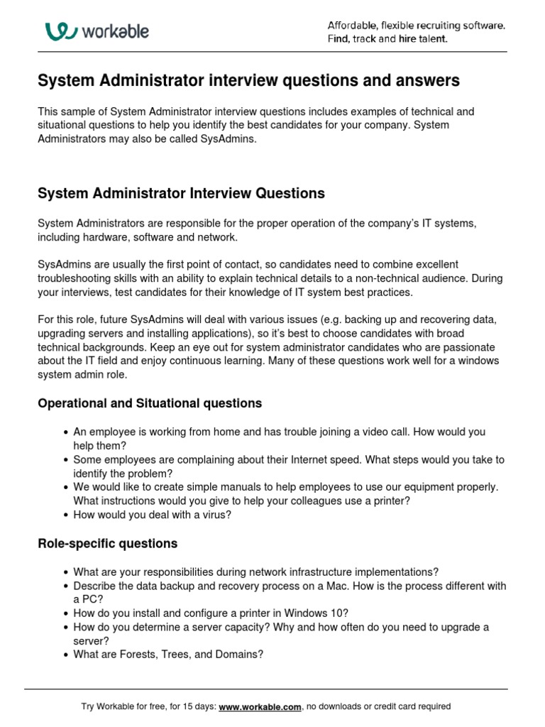 System Administrator Interview Questions | PDF | System Administrator ...