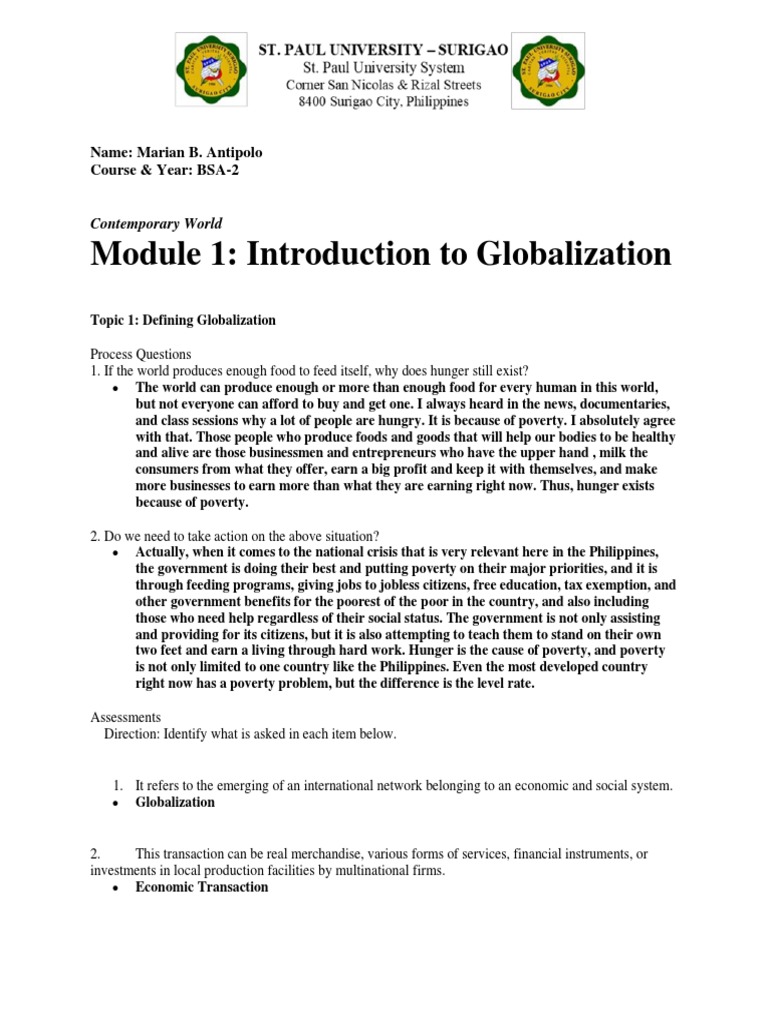 Module 1-Contemp World-BSA2 | PDF | Globalization | Poverty