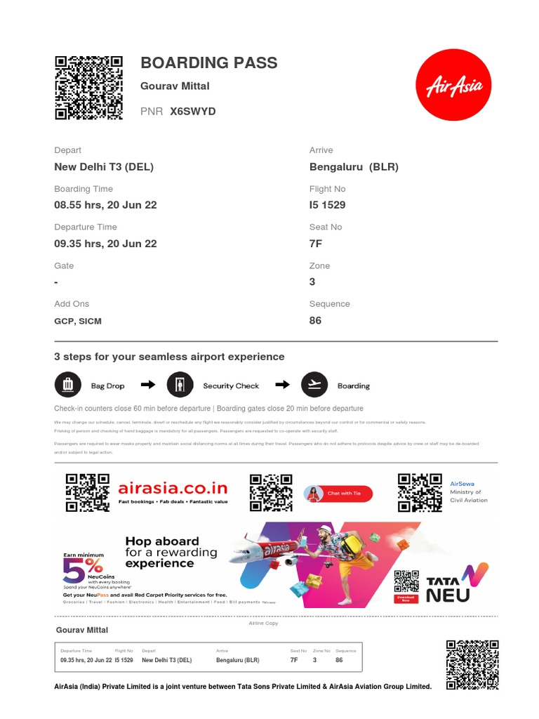 Boarding Pass (DEL BLR) | PDF | Transport Safety | Aviation Accidents And Incidents