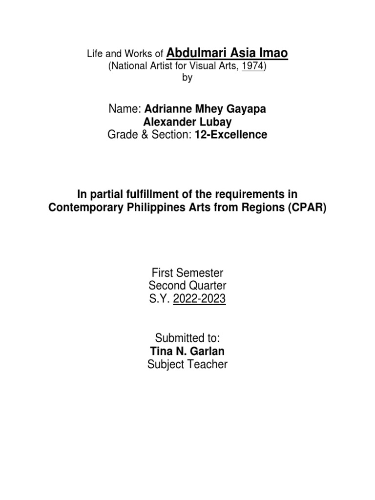 LIFE AND WORKS OF ABDULMARI IMAO, Gayapa and Lubay | PDF