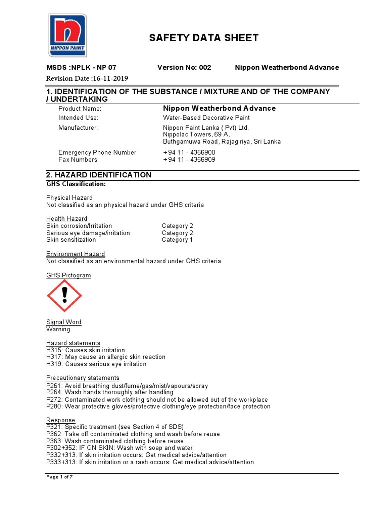 Nippon Weatherbond SDS Exterior | PDF | Dangerous Goods | Toxicity
