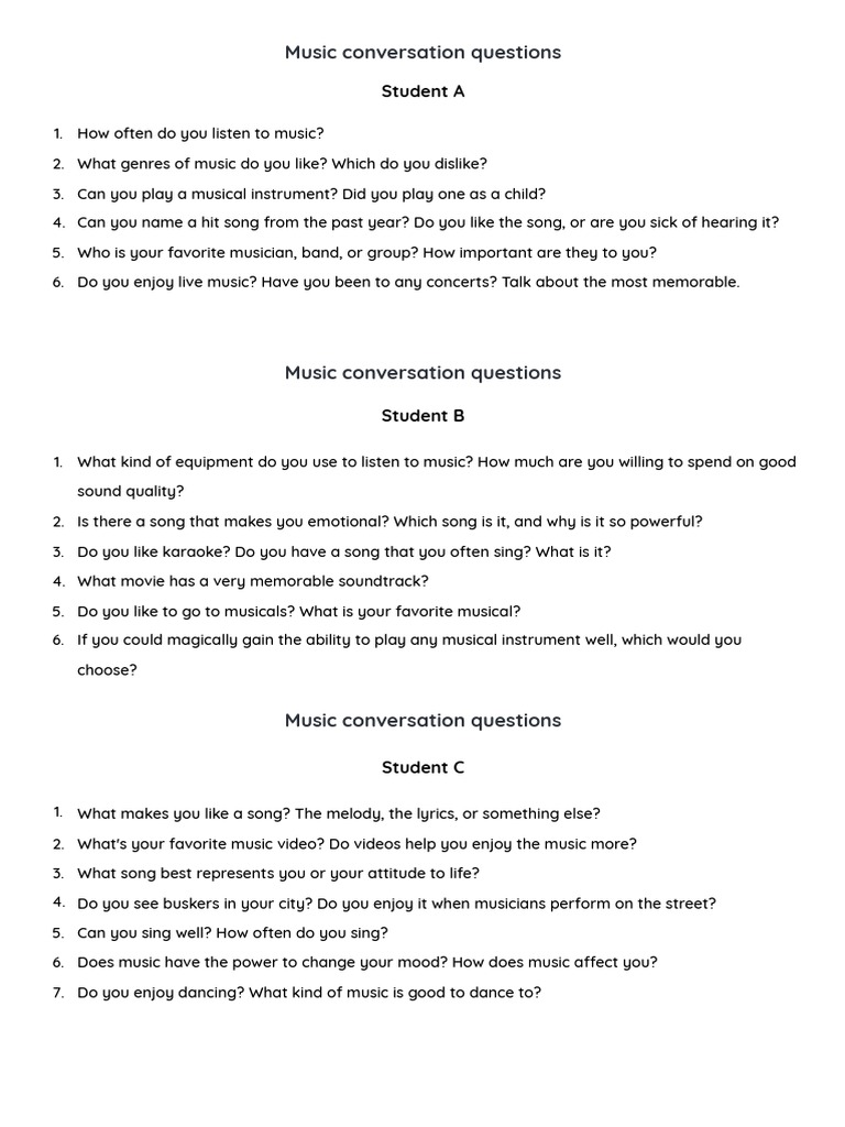 Engaging Music Conversation Questions | PDF | Art
