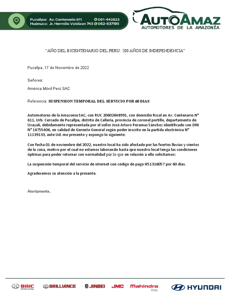 Carta Suspension Servicio Internet | PDF Carta Suspension Servicio Internet | PDF