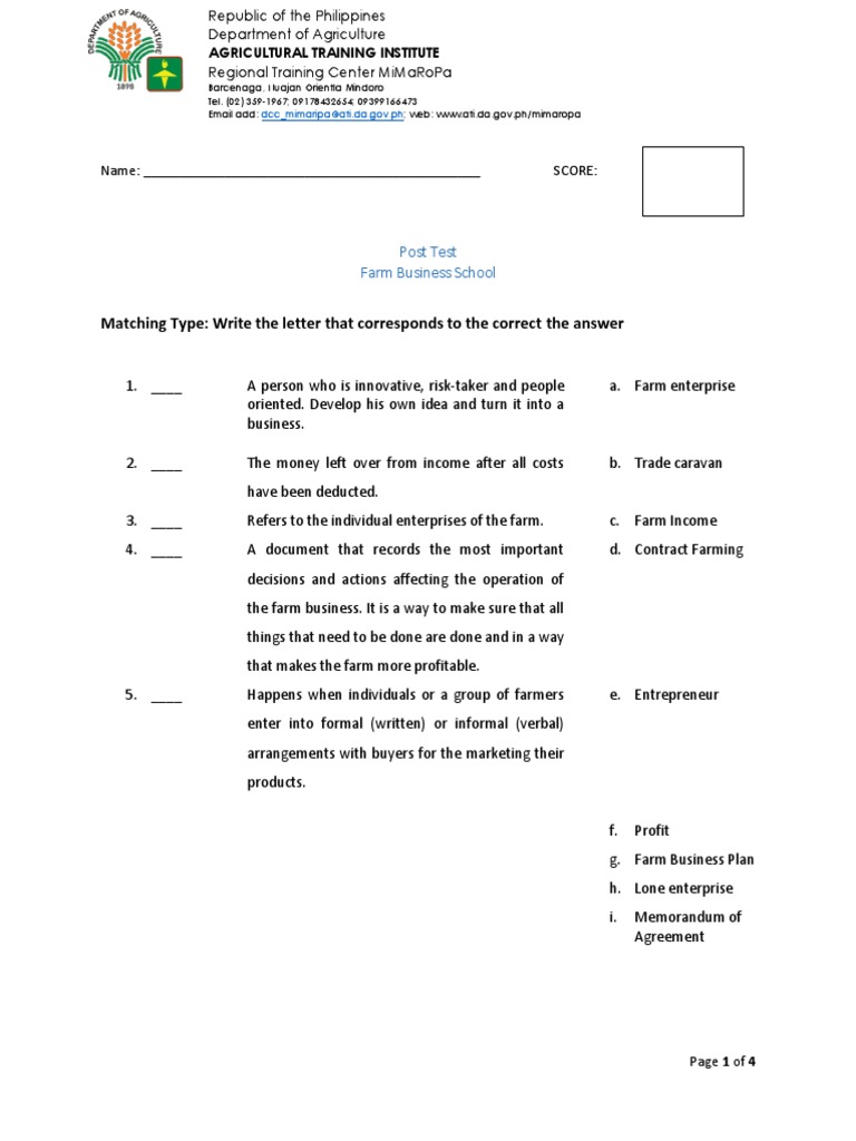 FBS Post Test | PDF | Prices | Trade