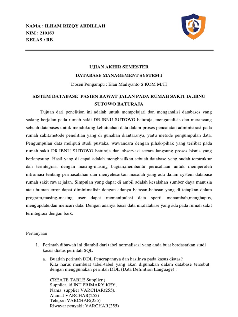 Uas Database Ilham Rizqy Abdillah | PDF