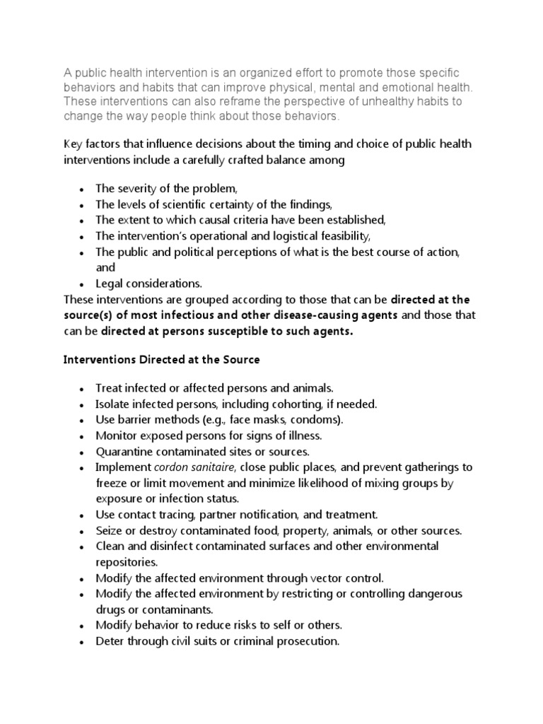 A Public Health Intervention Is An Organized Effort To Promote Those ...