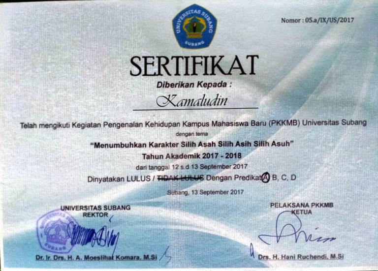 Sertifikat PKKMB 1 | PDF