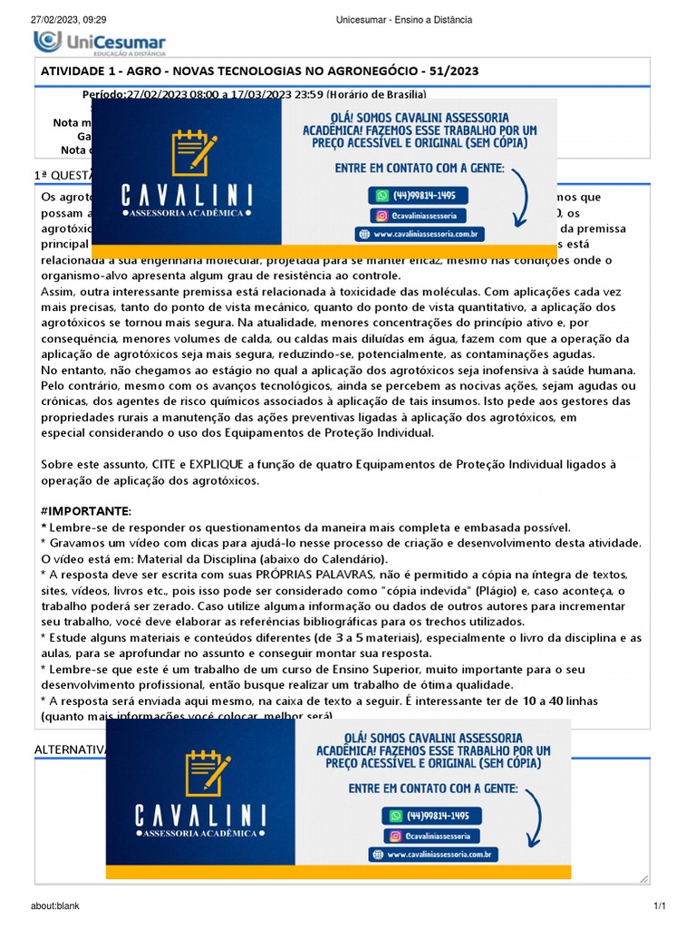 Atividade 1 - Agro - Novas Tecnologias No Agronegócio - 51-2023 | PDF | Agricultura | Agronegócio