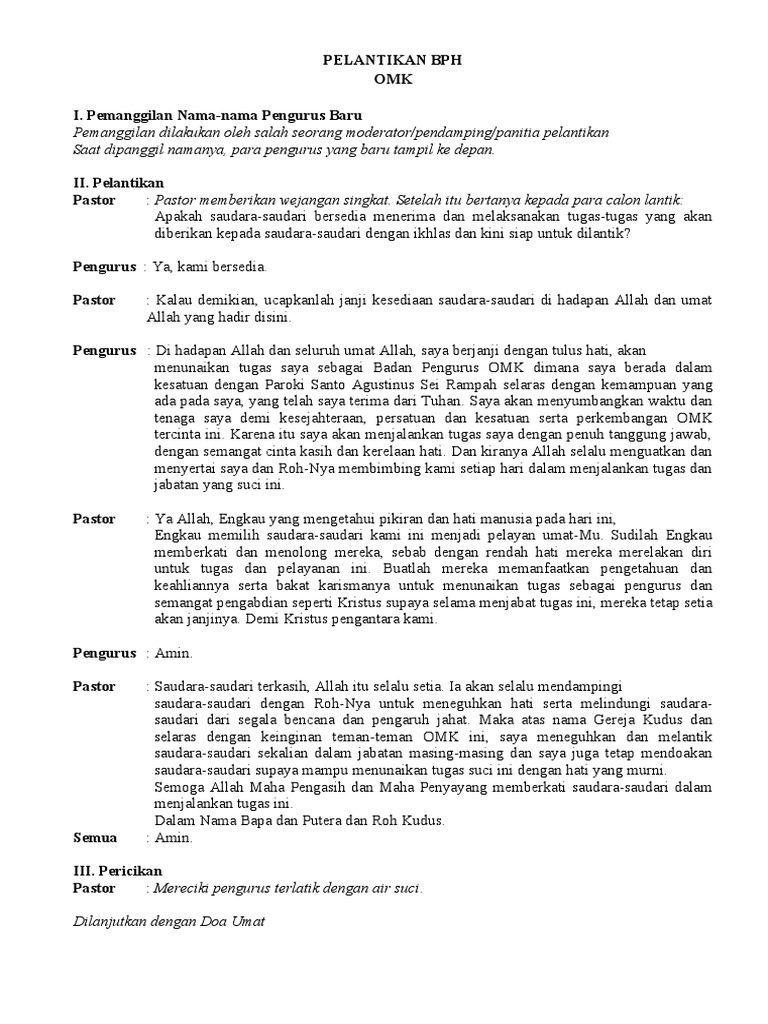 Ritus Pelantikan Pengurus OMK | PDF