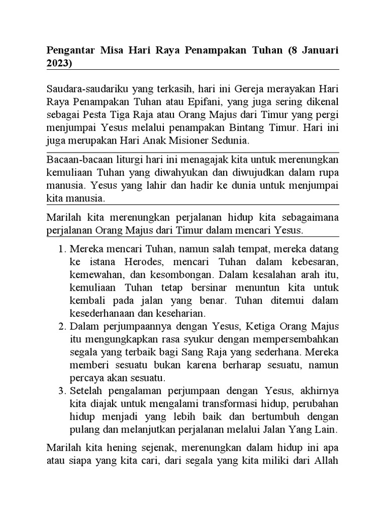 Pengantar Misa Hari Raya Penampakan Tuhan | PDF