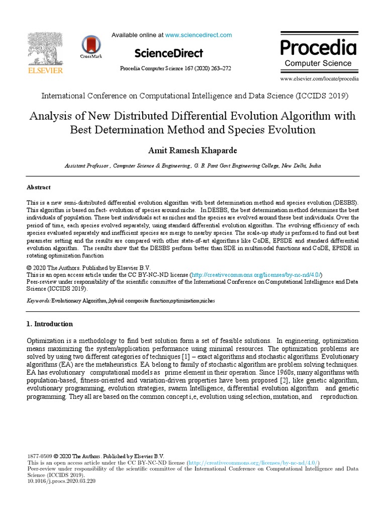 Analysis Of New Distributed Differential Evolution Algorithm With Best Determination Method And