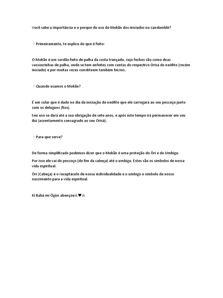 Você Sabe A Importância e o Porque Do Uso Do Mokãn Dos Iniciados No Candomblé | PDF